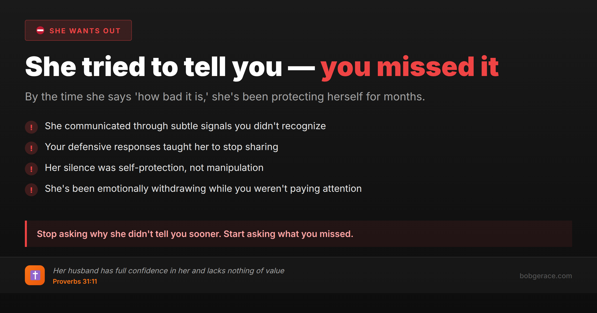 Why Didn't She Tell Me Sooner How Bad It Was? | Bob Gerace